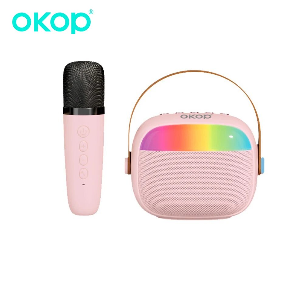 Караоке-колонка OKOP с RGB-подсветкой Розовый, Pink