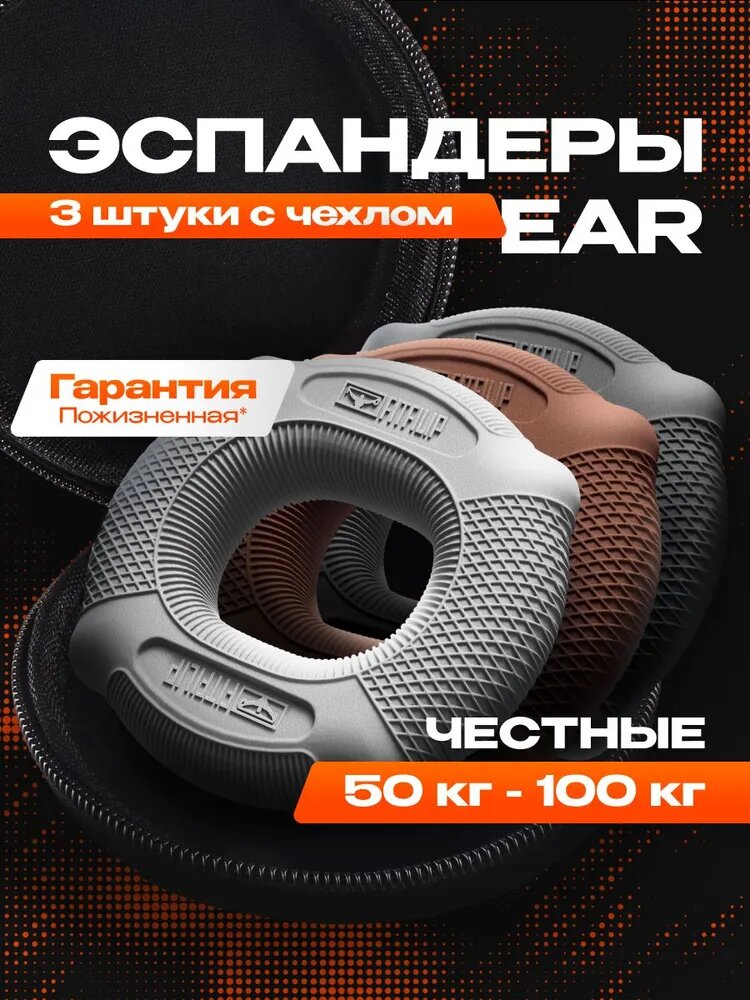 Набор кистевых эспандеров EAR 50-100кг (3 шт), кейс в комплекте