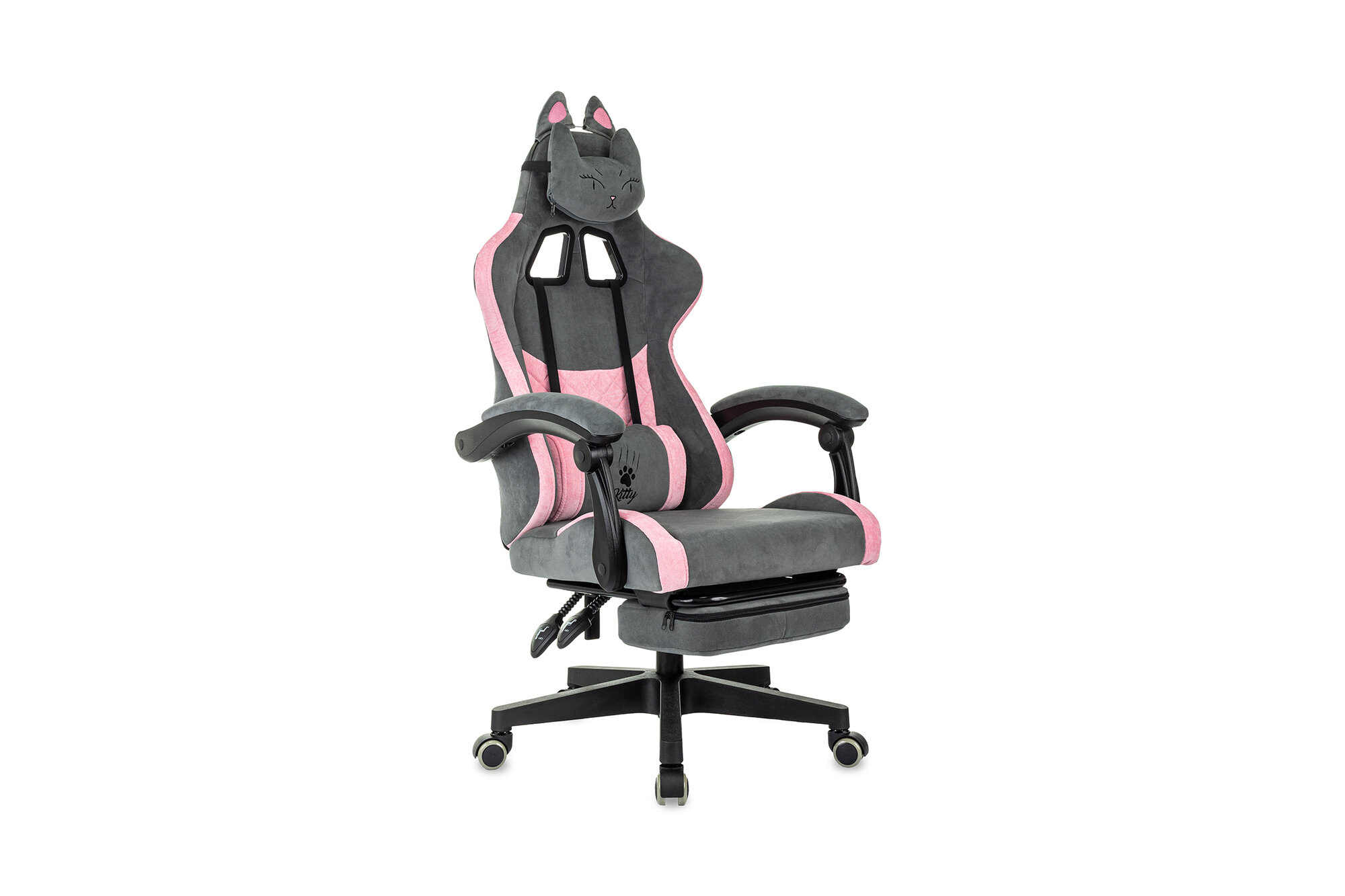 Кресло игровое Knight Kitty/F Fabric серый/розовый крестов. пластик подст. для ног