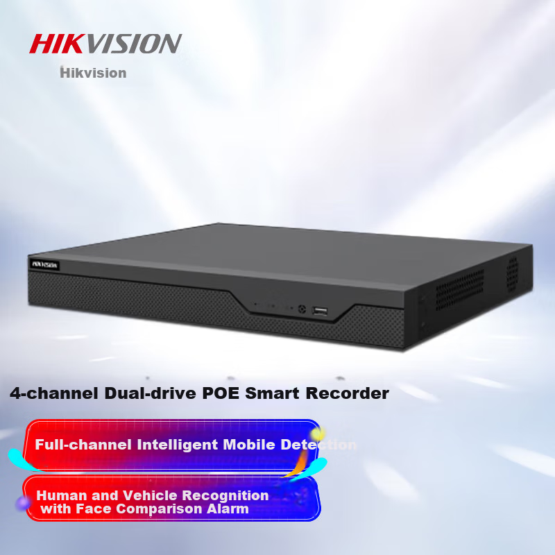 HIKVISION 4-канальный NVR с двойным диском и POE питанием HD интеллектуальный видеонаблюдение AI распознавание лиц