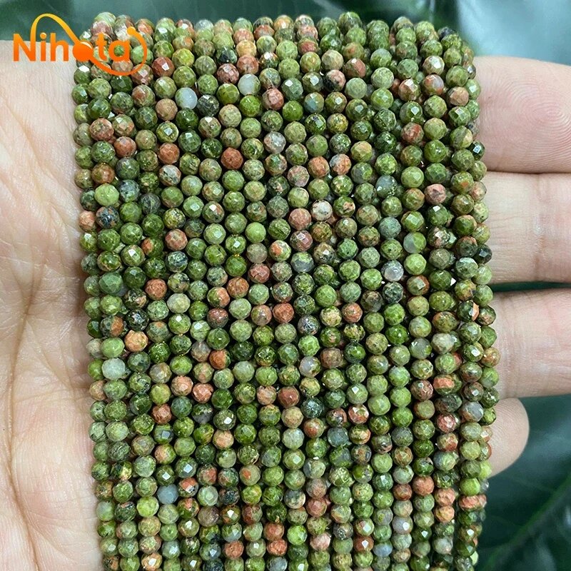 Бусины унакит-яшма граненые круглые 2mm-about 185pcs