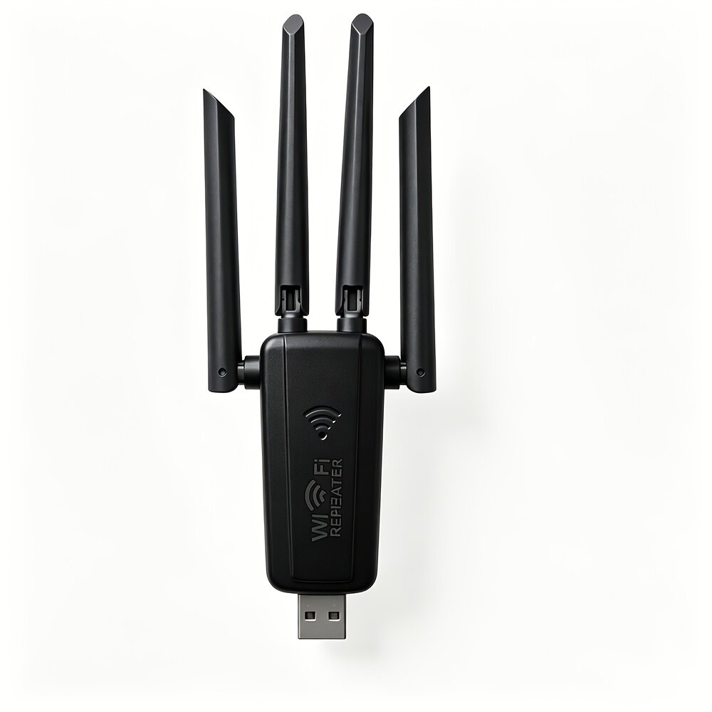 Усилитель Wi-Fi сигнала USB с 4 антеннами, 300 Мбит/с, портативный репитер 2.4 ГГц для дома и офиса, черный