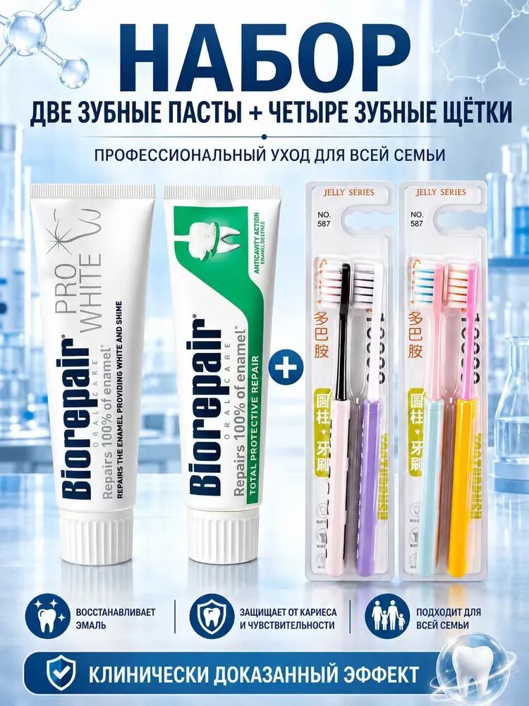 Biorepair Зубная паста Total Protective Repair "Комплексная Защита+Отбеливающая", 75 мл, 2 шт.