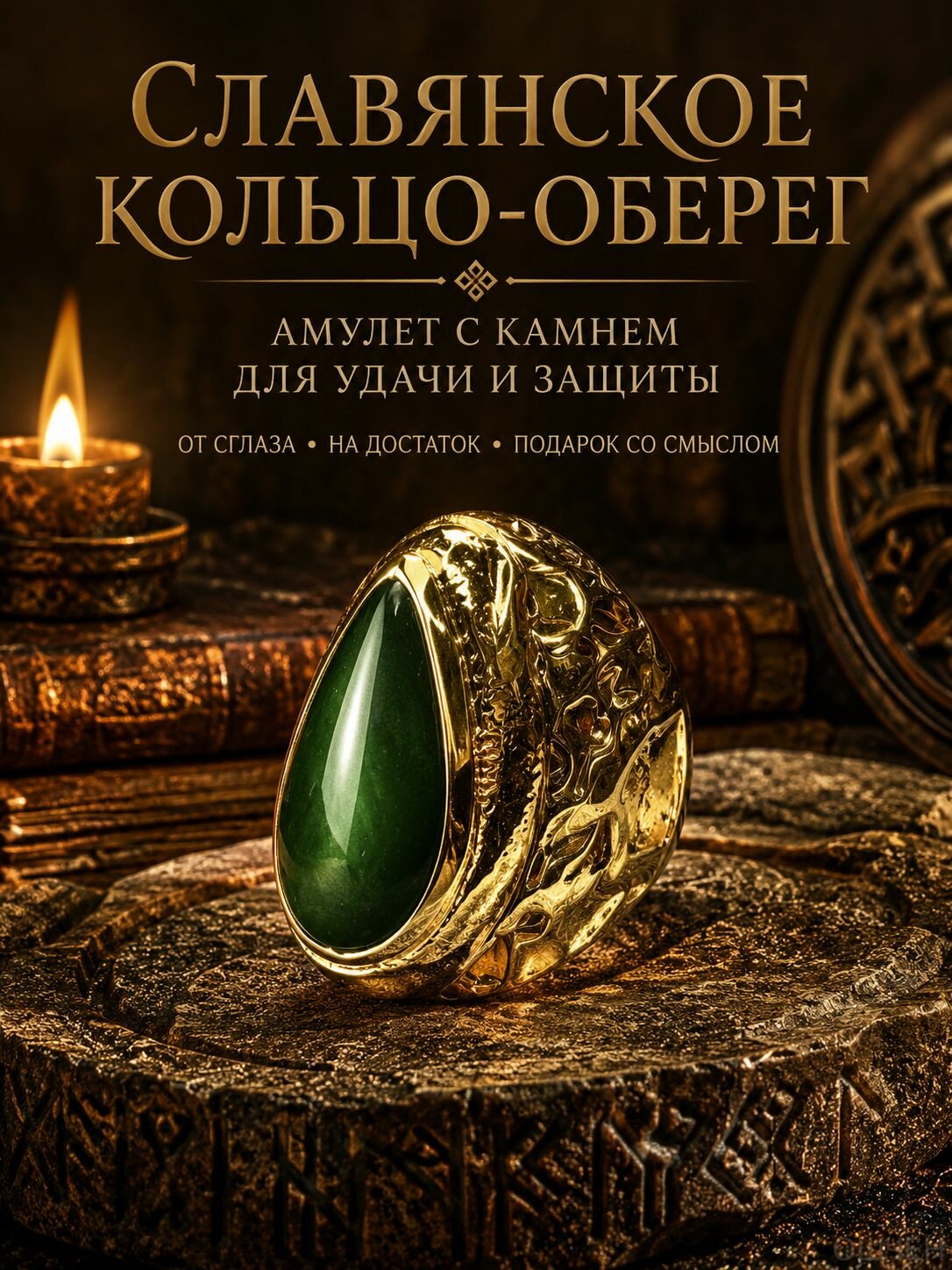 Кольцо Оберег С Камнем, Подарок Для Женщин И Мужчин, Амулет — Магический амулет, оберег, зеленый, 261616050