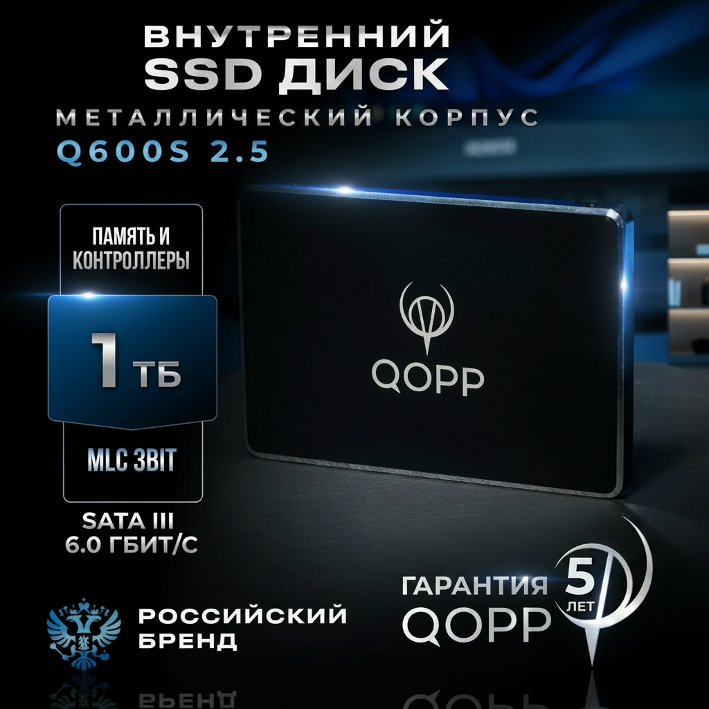 Диск твердотельный QOPP 1TB 2.5 внутренний SATA III металлический высокая скорость для мультимедиа
