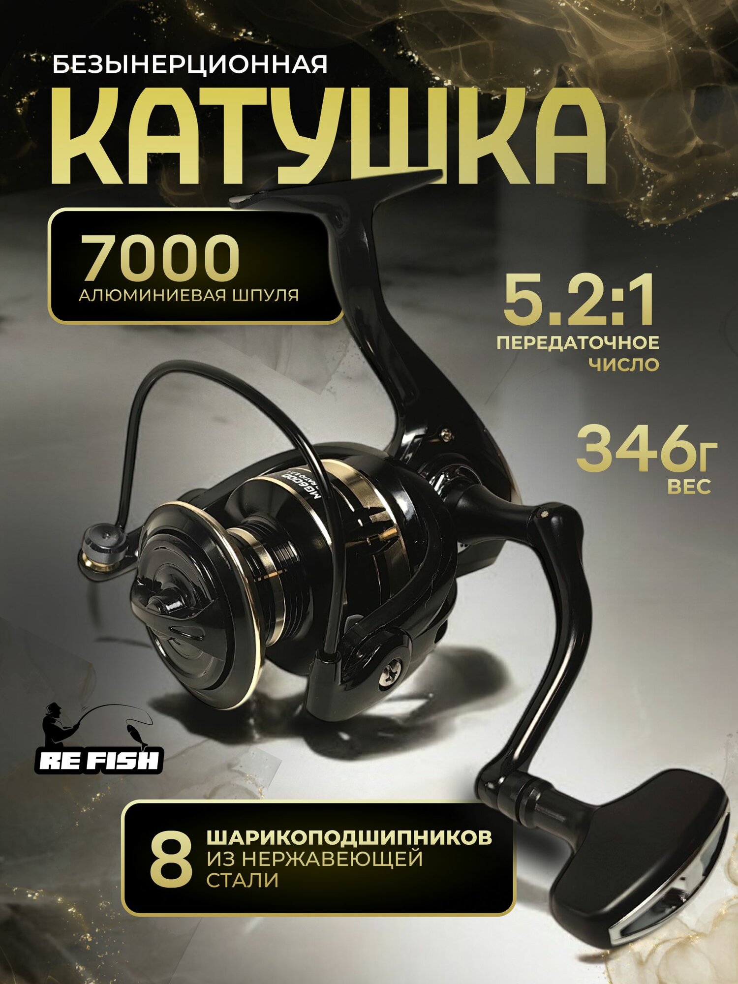 Катушка рыболовная безынерционная для спиннинга, фидера, удочки 7000