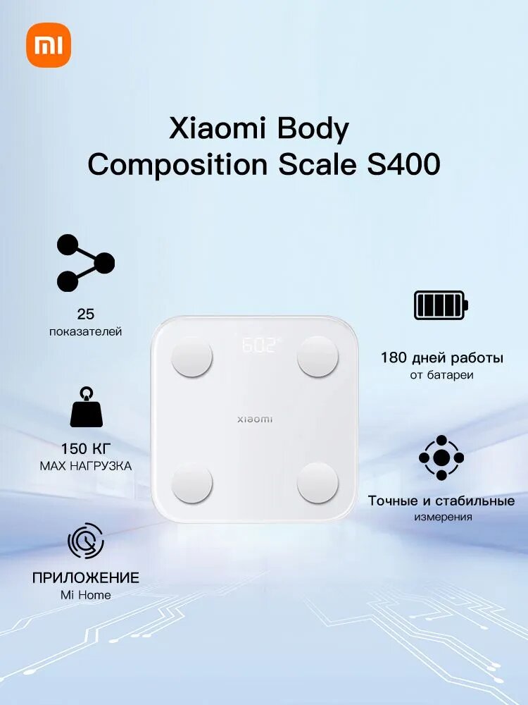 Xiaomi Напольные весы, нагрузка 150 кг, точность 100 г