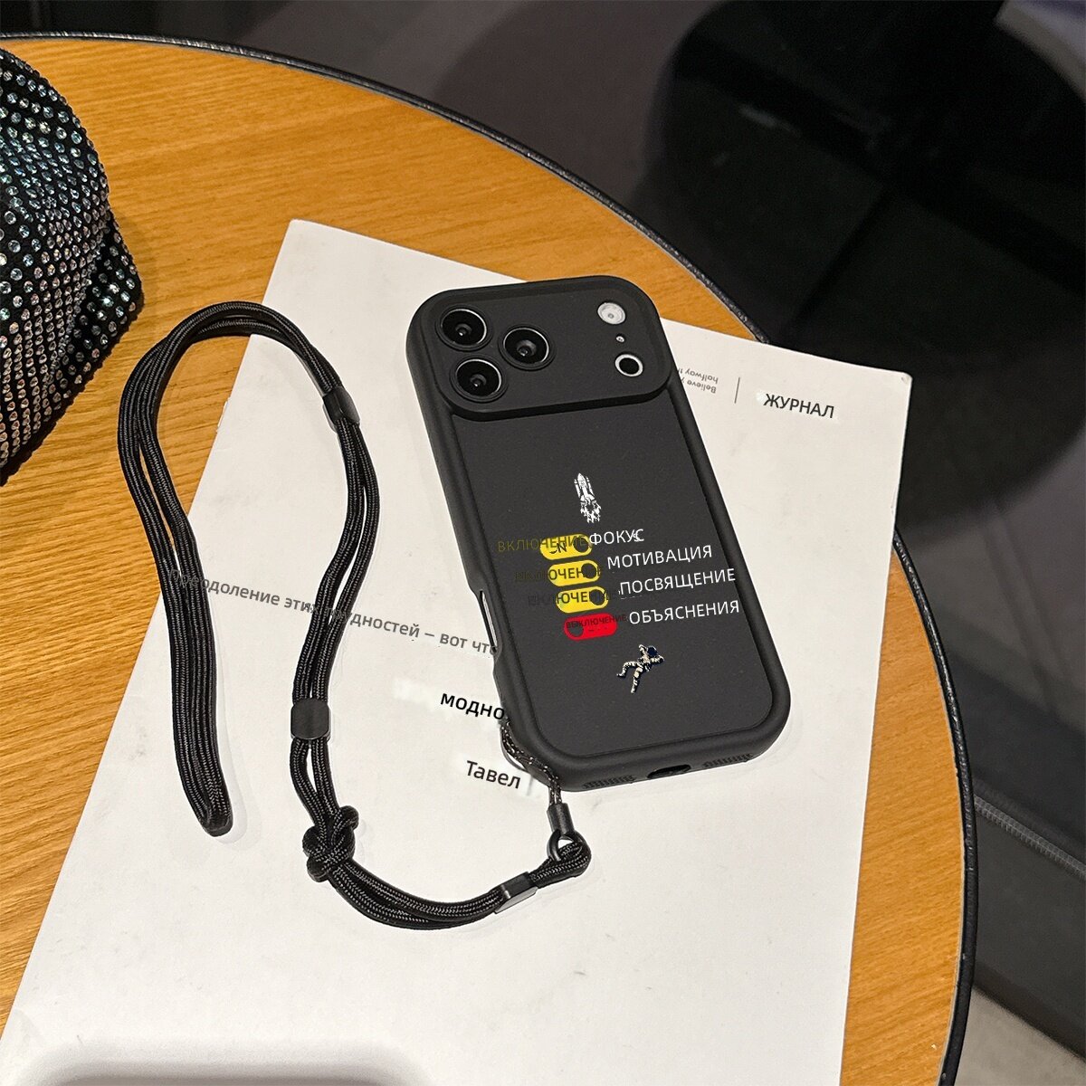 Чехол для iPhone 11 Pro, набор 2 шт, антиударный, черный бамбук, с двойным шейным ремешком, смешанный цвет 1