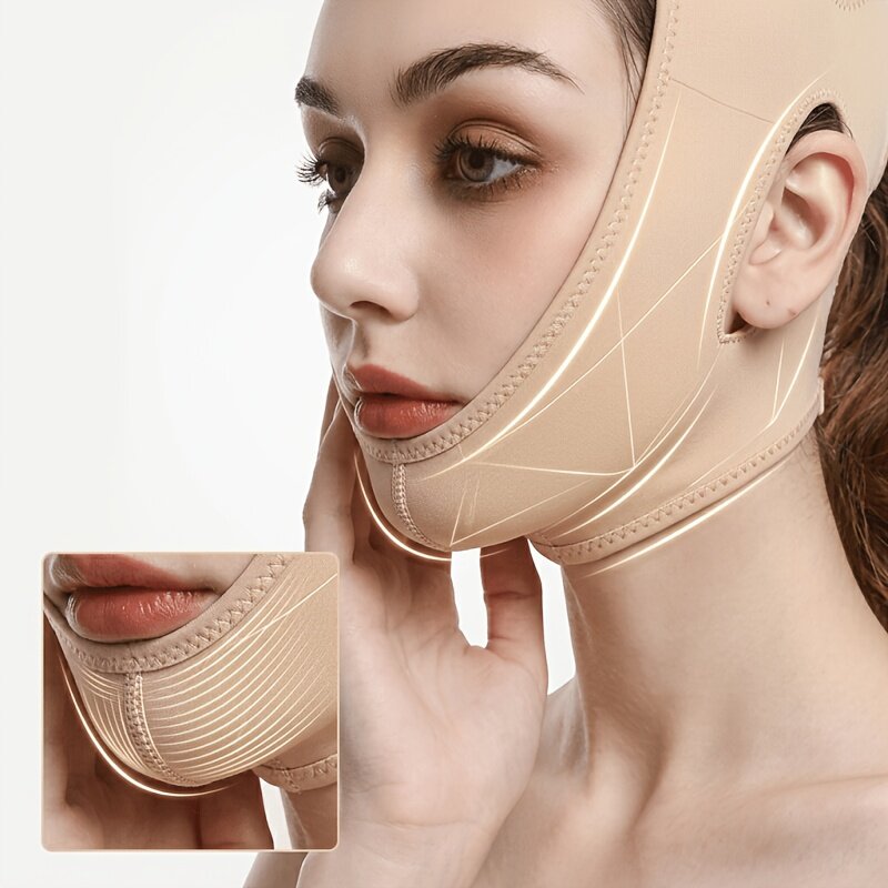 Подтягивающая маска для лица V-Face Lift с многоугольными клейкими полосками, светло-бежевая