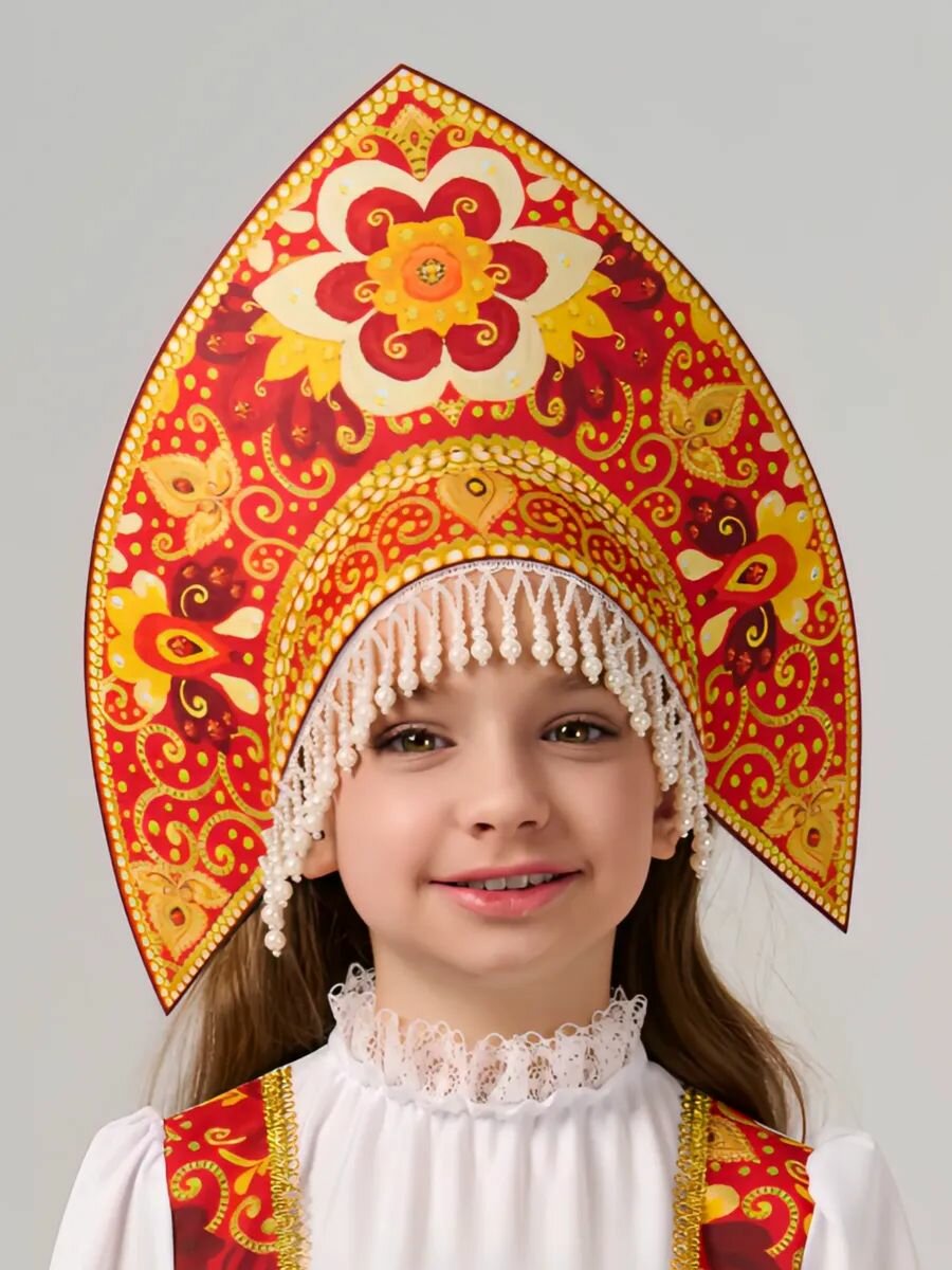 Кокошник национальный Русская Царевна, красный