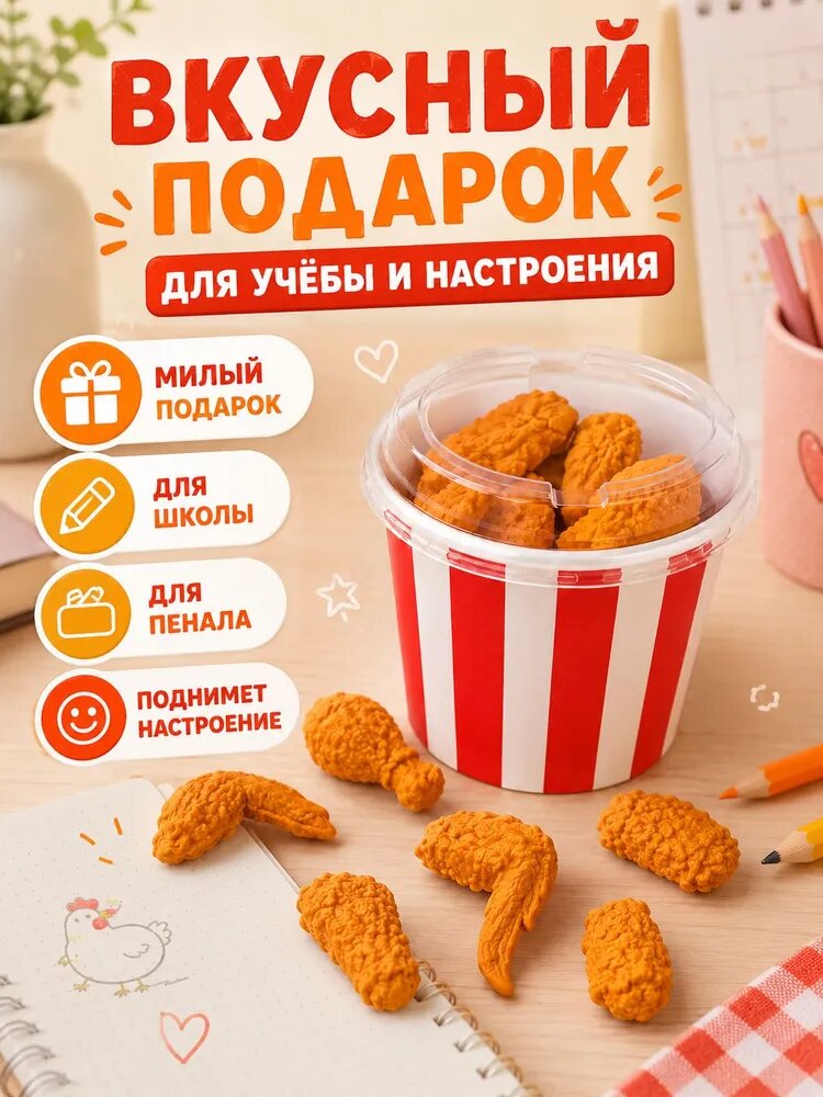 Креативный Набор Мини-ластиков В Форме Куриных Ножек, В Виде Коробки С Жареной Курицей, Мультяшный Приз Для Студентов, Ластики Различных Форм