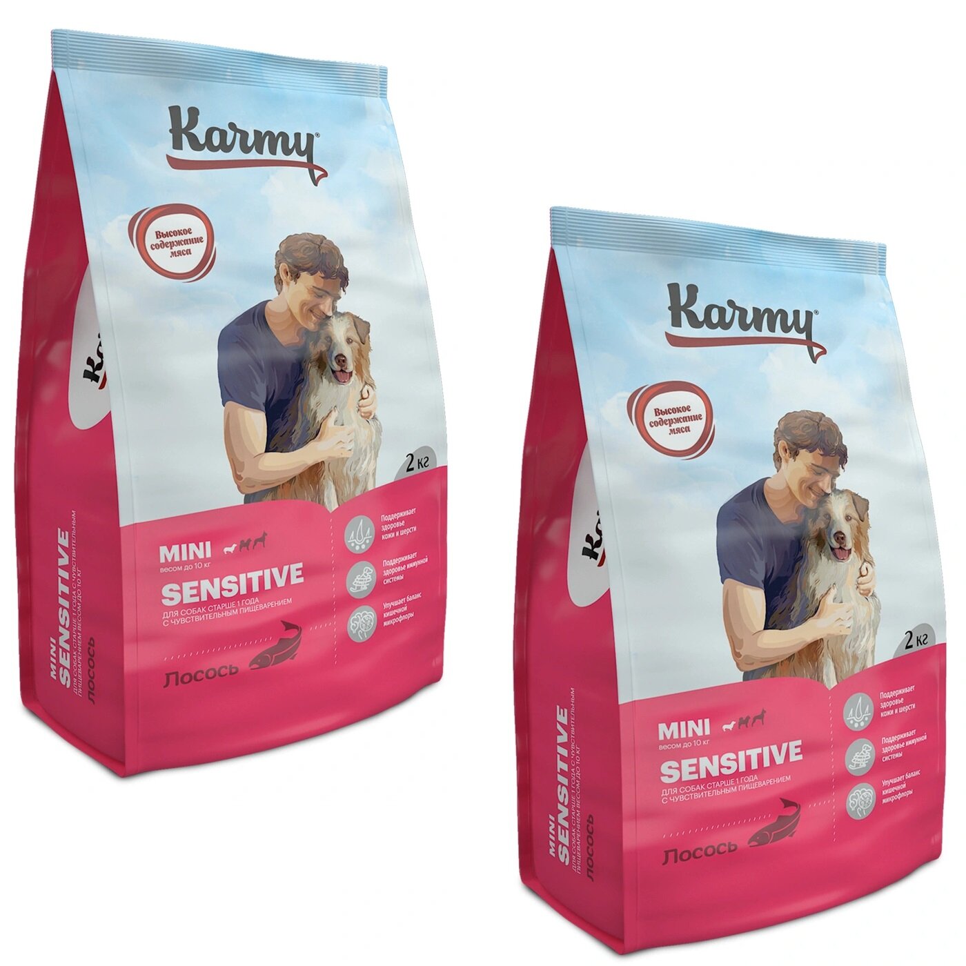 Корм сухой Карми Sensitive Mini для /собак мелких пород с чувствительным пищеварением Лосось 2кг 2шт