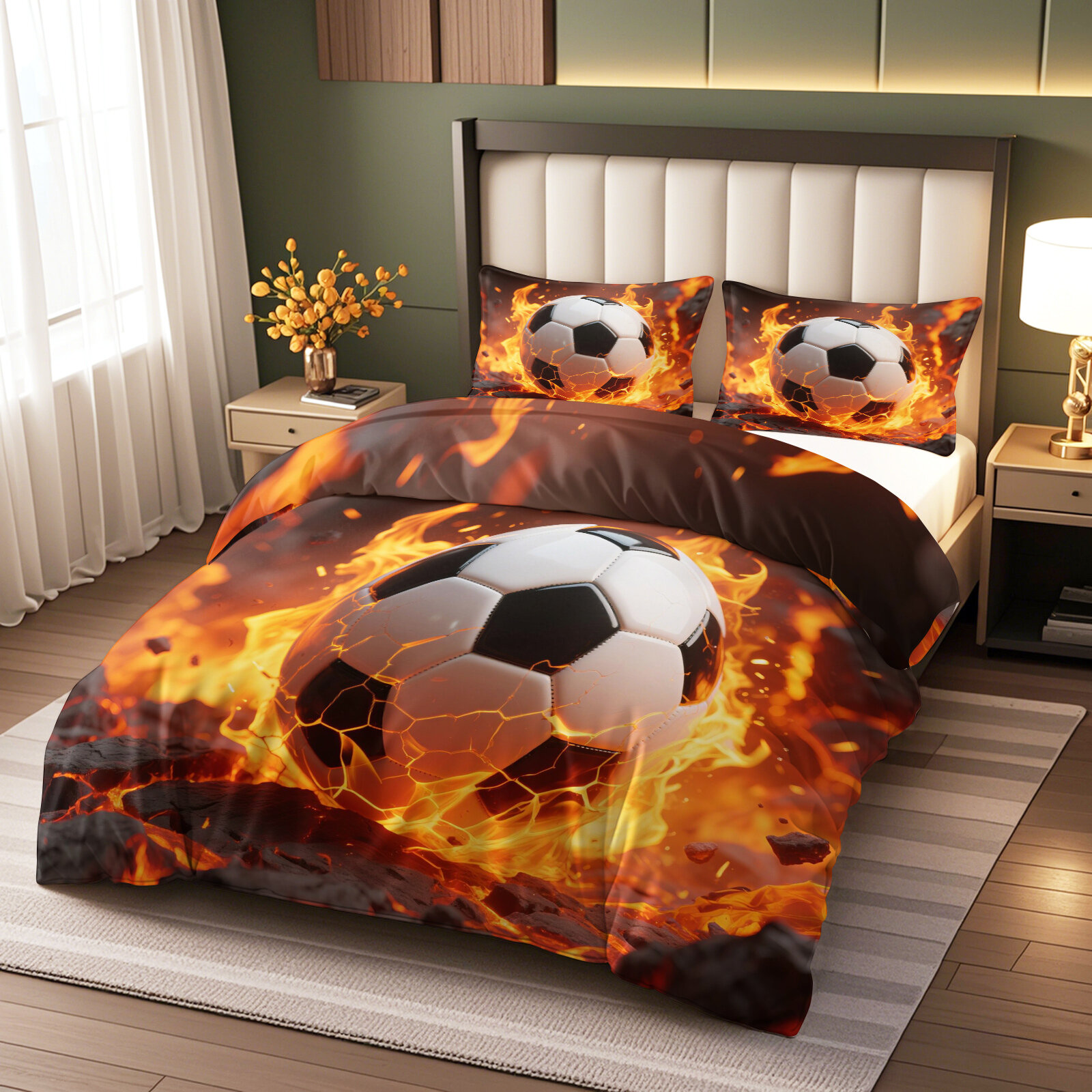 Футбол Комплект постельного белья 200x220cm наволочки 70х70, Текстура Пламени постельные принадлежности