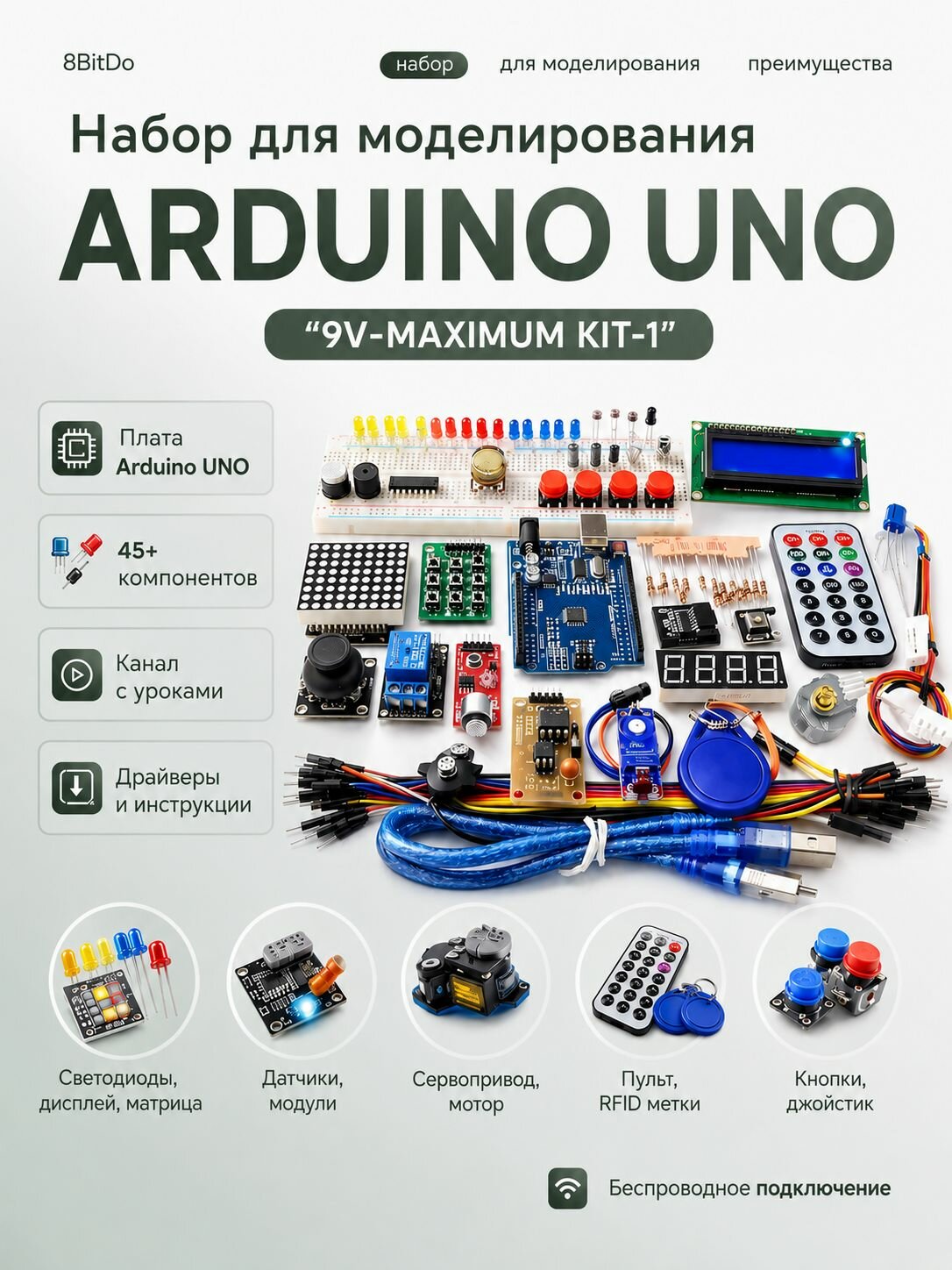 Набор для моделирования Ардуино ( на Arduino UNO) "9V-Maximum KIT-2.0" (в комплекте канал с уроками, драйверами и другой полезной информацией) (Д)