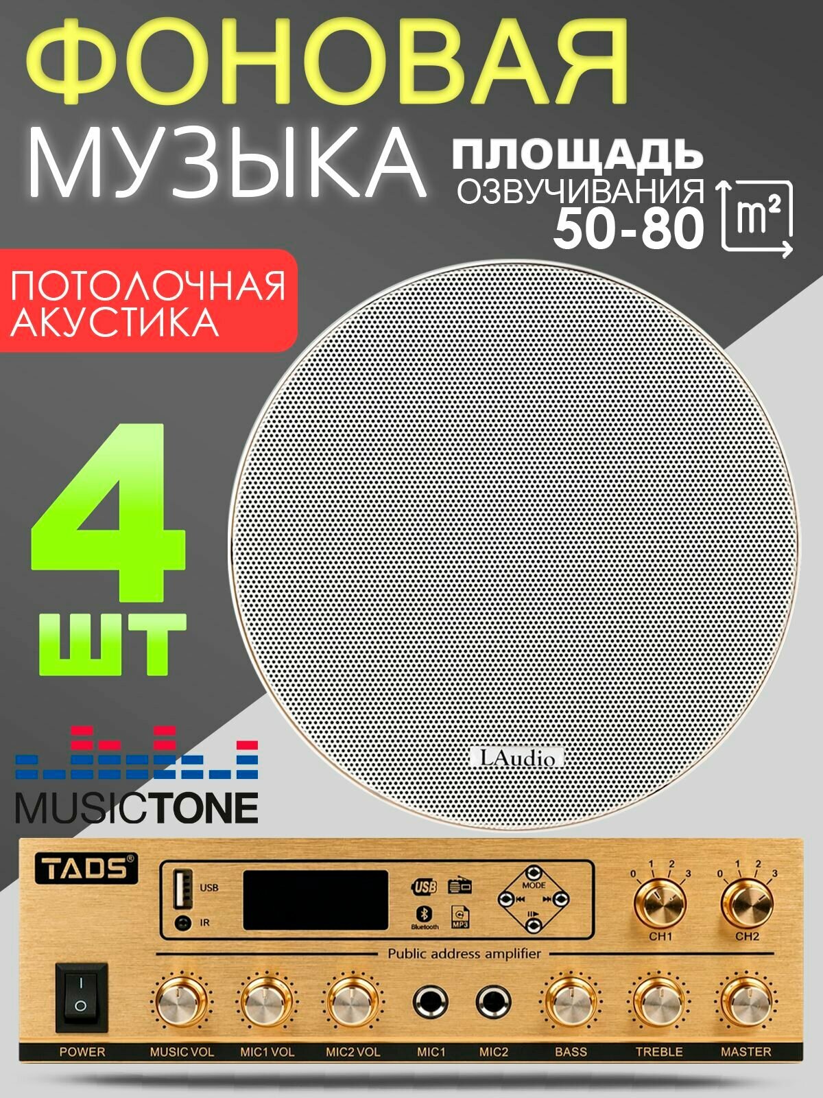 Колонки потолочные с усилителем для фоновой музыки MusicTone MT09