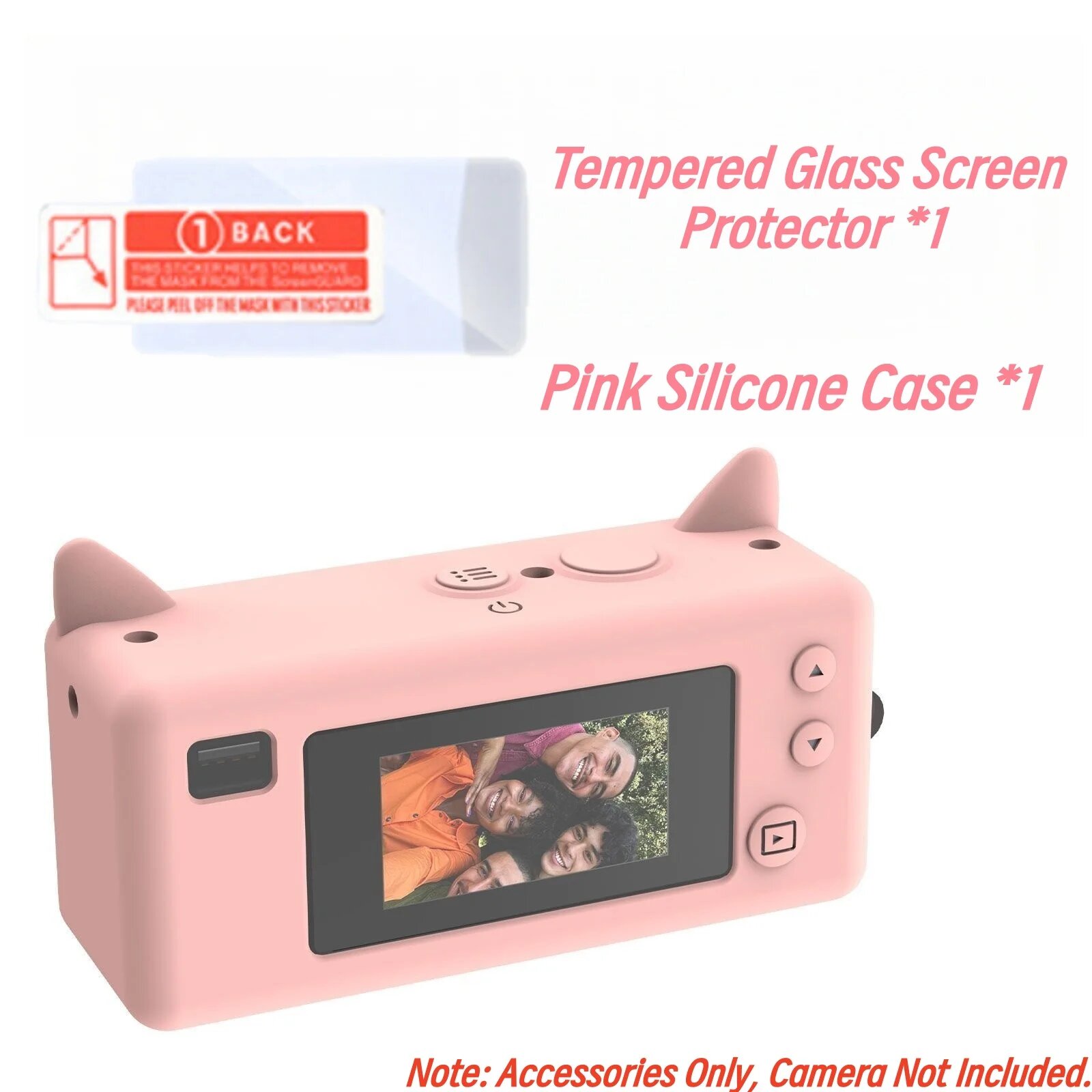 Защитный комплект для Kodak Charmera: чехол с котиком и стекло Pink 1Pcs