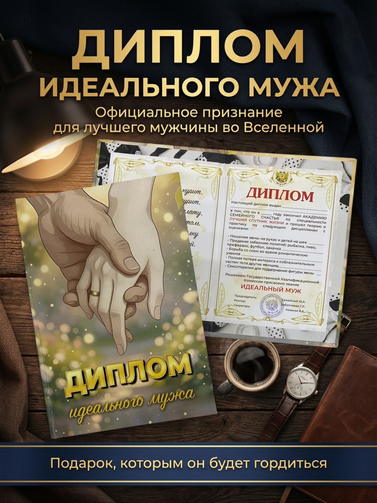 Диплом-открытка "Идеального мужа", прикольный подарок на свадьбу или торжество