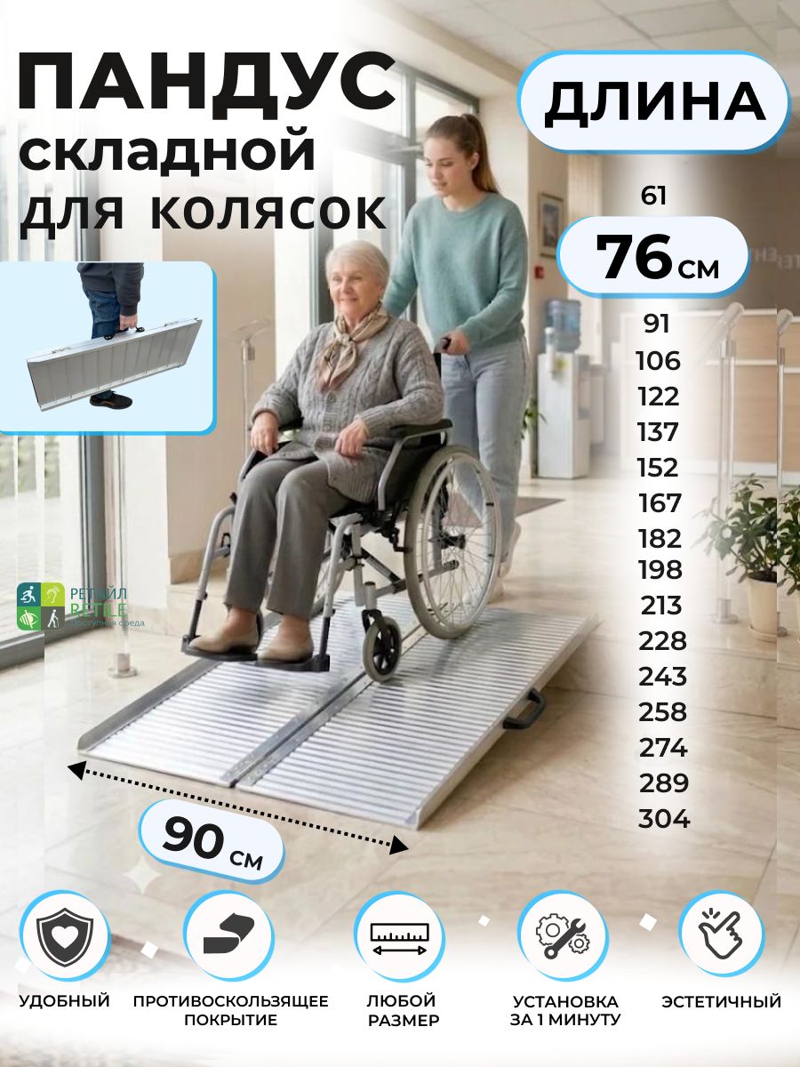 Пандус складной 2-секционный комфорт 900х760 мм для детских и инвалидных колясок