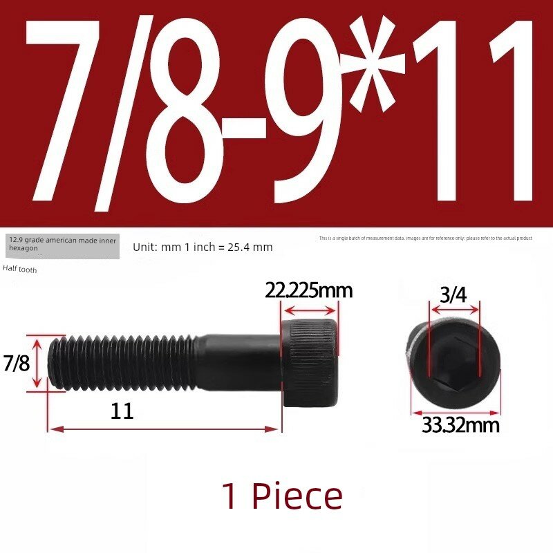 UNC Grade 12.9 High Strength 7/8-9 Inch Hex Socket Head Cap Screw 11 Inch Length Half Thread 1 Piece