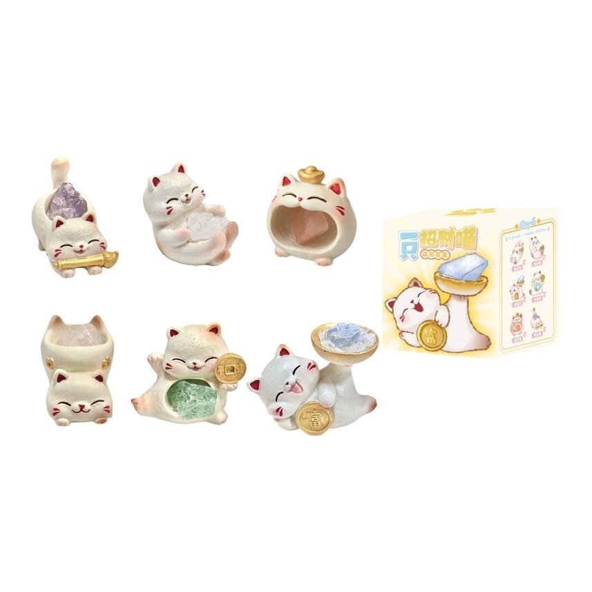PUDOWRABBIT Cartoon Creative Wealth Meow Crystal Mystery Boxes Single Mystery Box/Full Box 6 Pcs