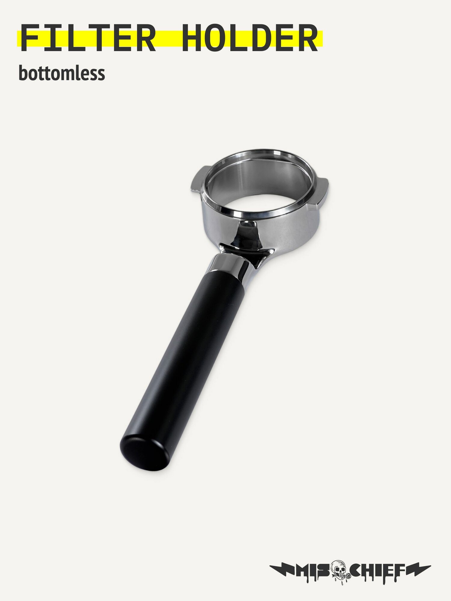 Холдер для кофемашины, портафильтр бездонный Mischief Handle Filterholder / 58 мм / черный