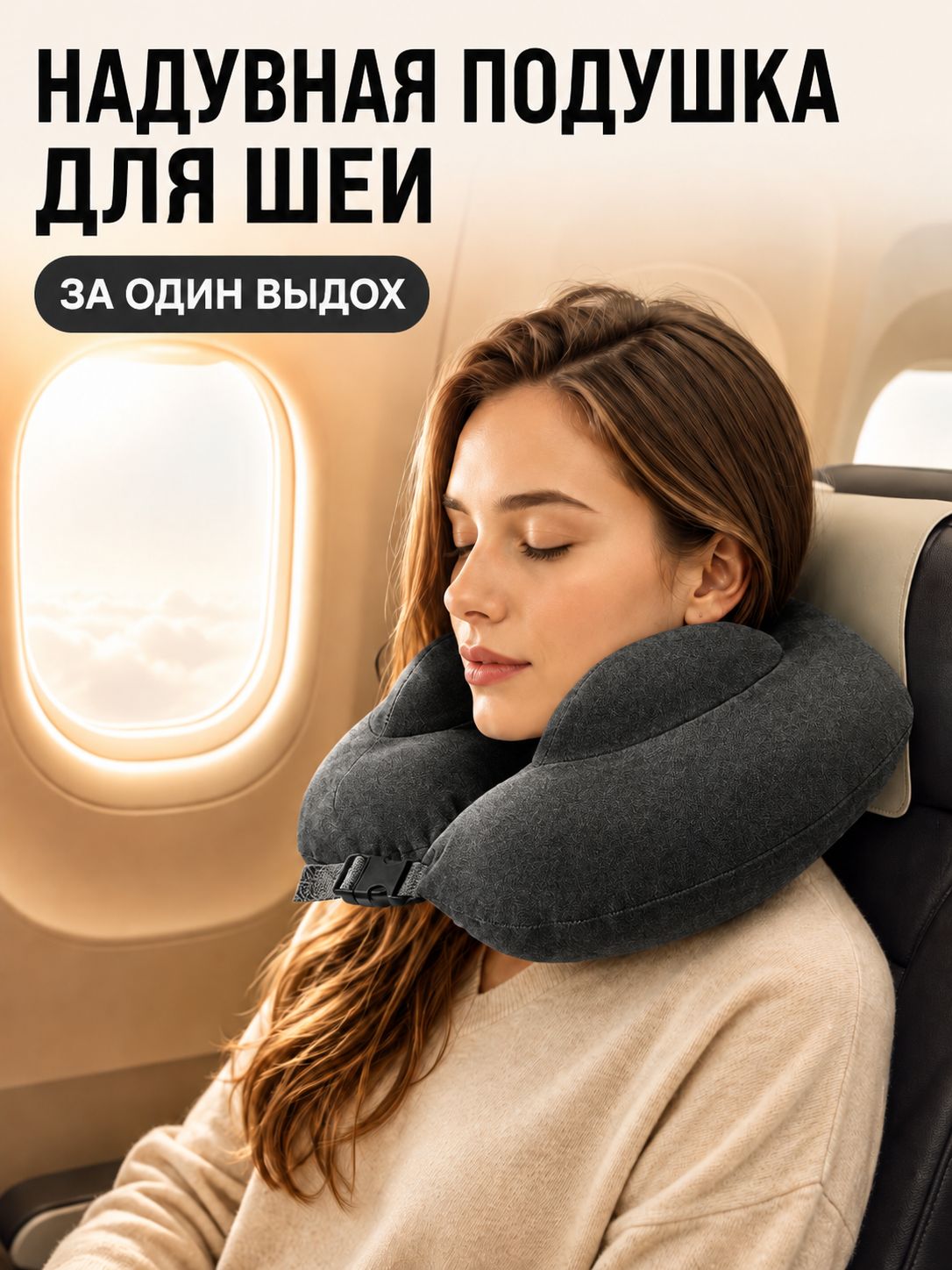 Подушка для путешествий надувная для шеи, в дорогу, в самолет