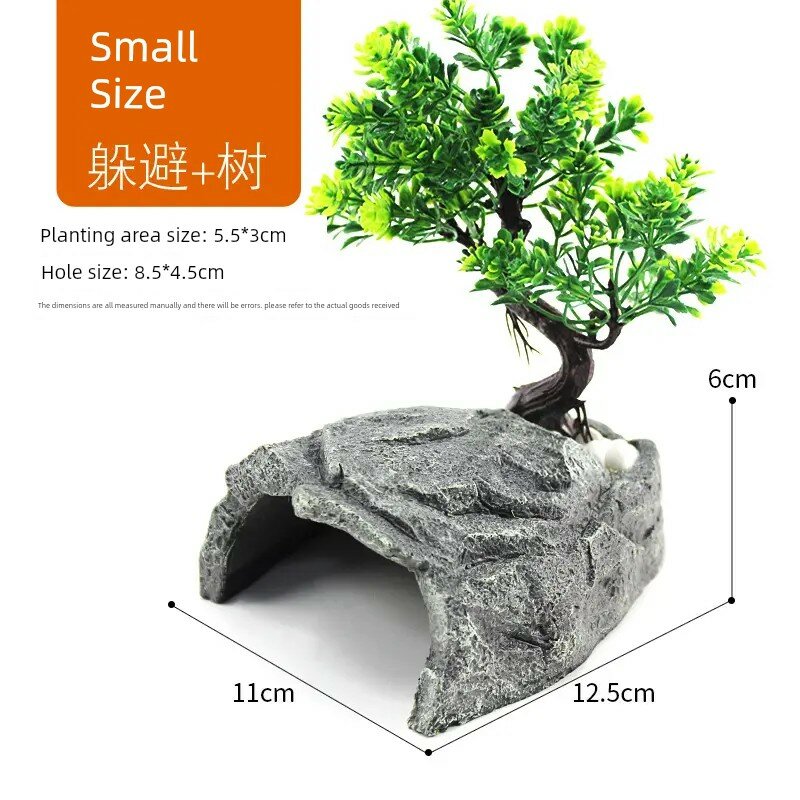 Маленький домик для черепахи с искусственным деревом 11x12,5x6 см, пластиковый аквариумный укрытие