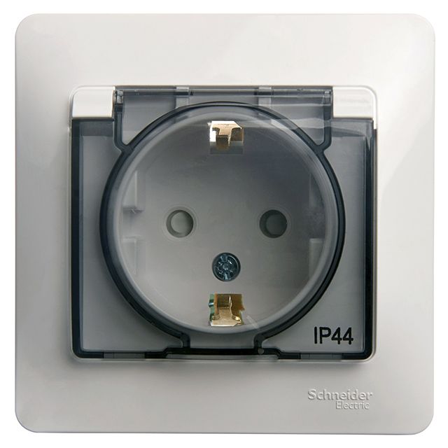 Розетка 1 пост Systeme Electric Glossa GSL000148, IP44 с/з с/к с/ш, белая