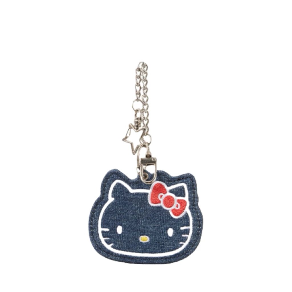 Зеркало карманное MINISO Hello Kitty из денима с шнурком, компактное косметическое зеркало брелок для ключей