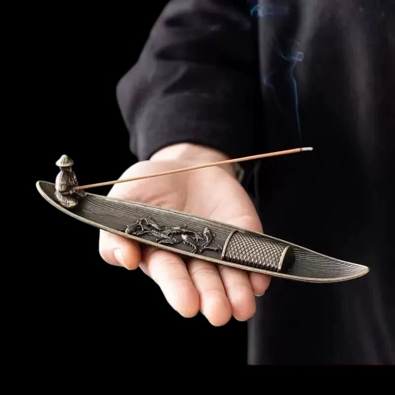 Металлическая подставка для благовоний "Рыбак", 21 см fishB