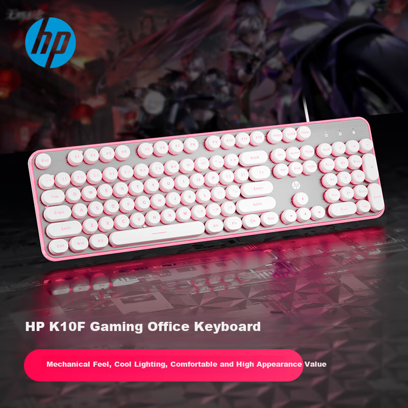 HP K10F Механическая клавиатура с белыми матовыми клавишами — проводная подсвеченная игровая и офисная клавиатура Цвет