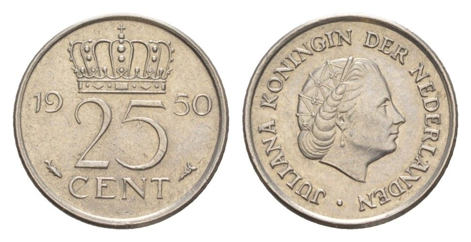 Нидерланды 25 центов 1950 год
