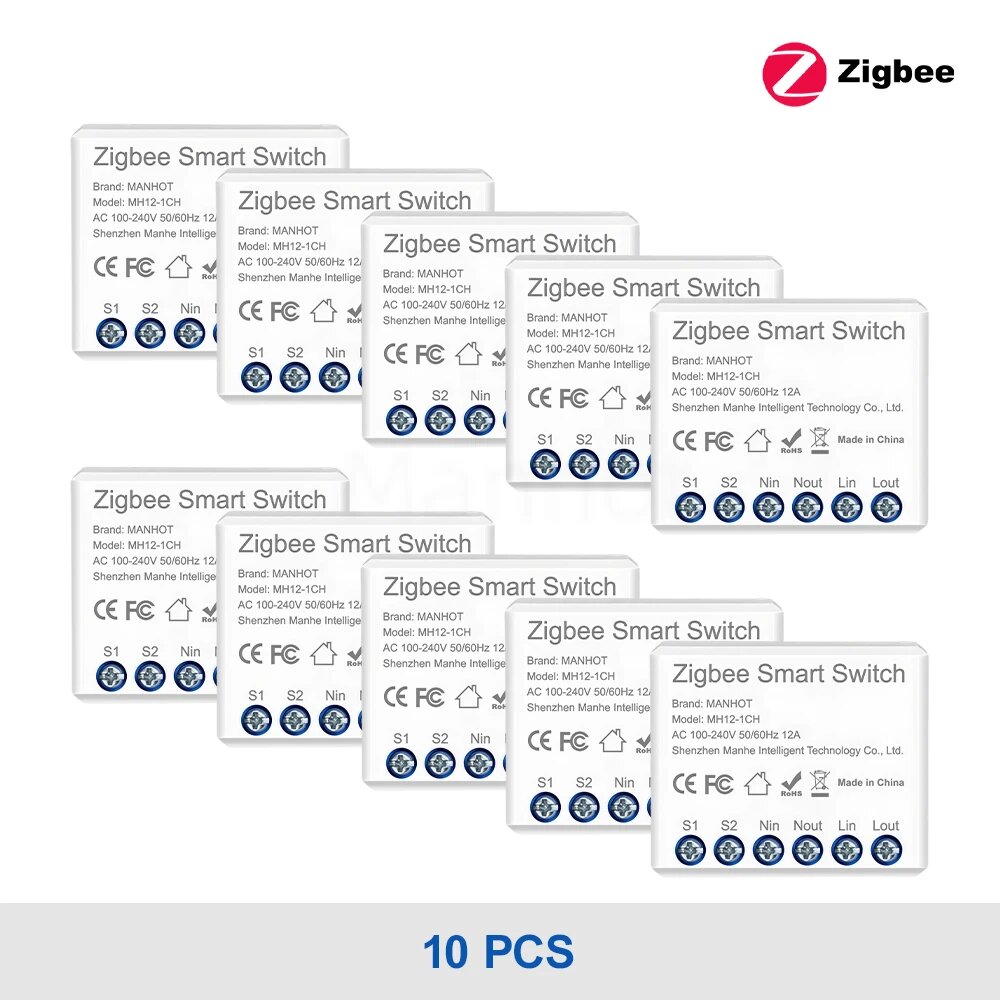 10 шт. Умный Zigbee выключатель 16А 2-клавишный