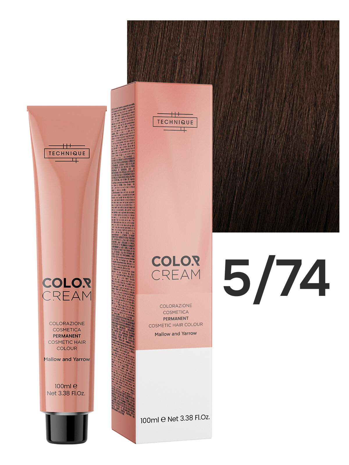Крем - краска для волос профессиональная Technique Color Cream Permanent Cosmetic Hair Colour 5.74 Светлый каштановый Коричнево-медный, 100 мл