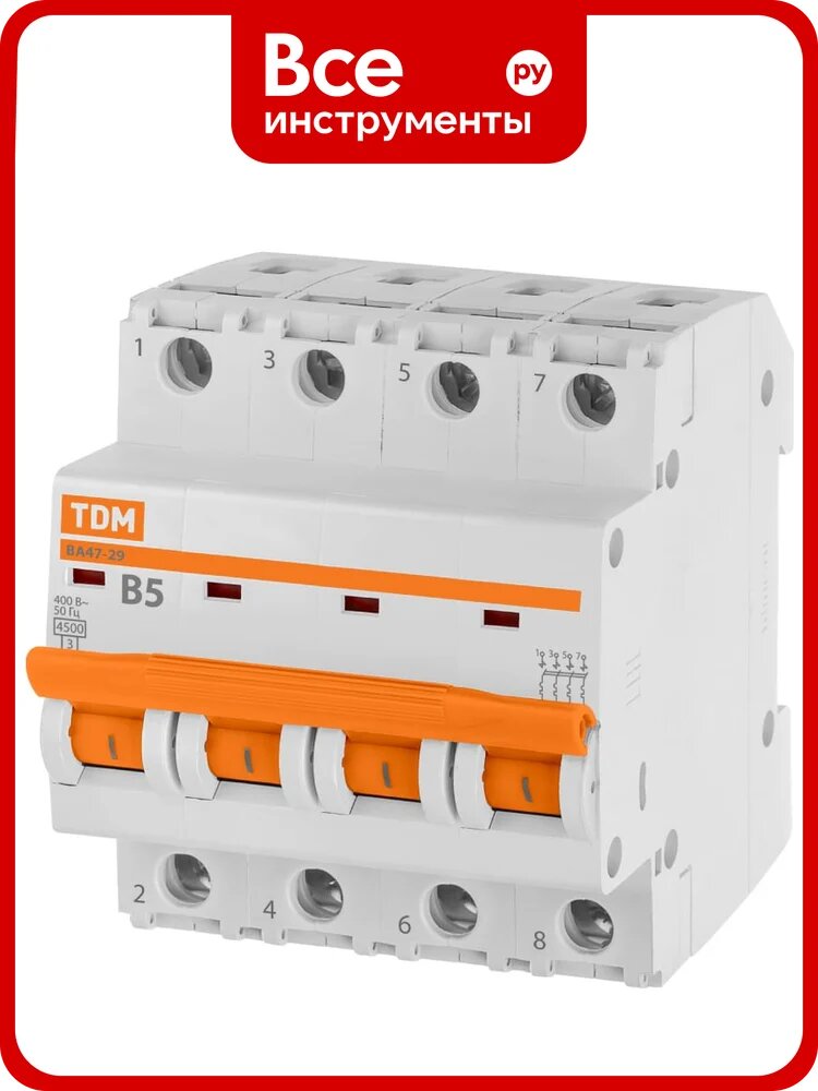 Автоматический выключатель TDM ELECTRIC ВА47-29 4Р 5А 4.5кА В SQ0206-0053