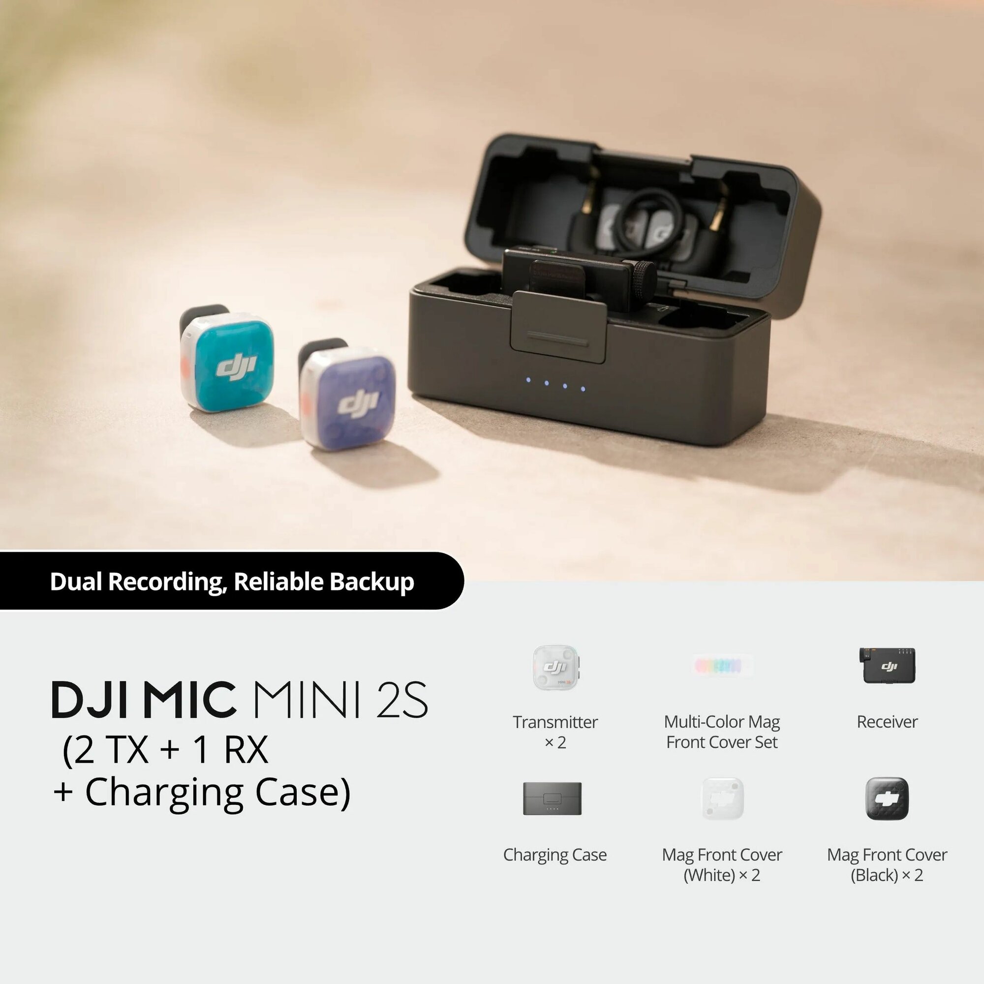 DJI Микрофон для мобильного устройства DJI Mic Mini2S(2TX+1RX+Charging case)mob, Высококачественный звук, стабильная передача, активное шумоподавление, две регулируемые передачи