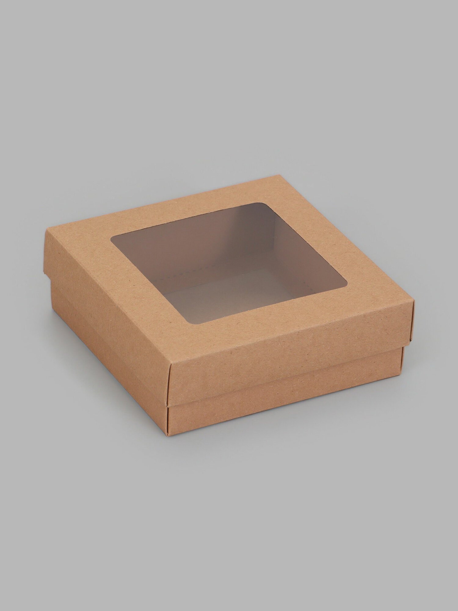 Коробка складная крышка-дно с окном, 15x15x5 см, крафт, цвет: коричневый, 5 шт.