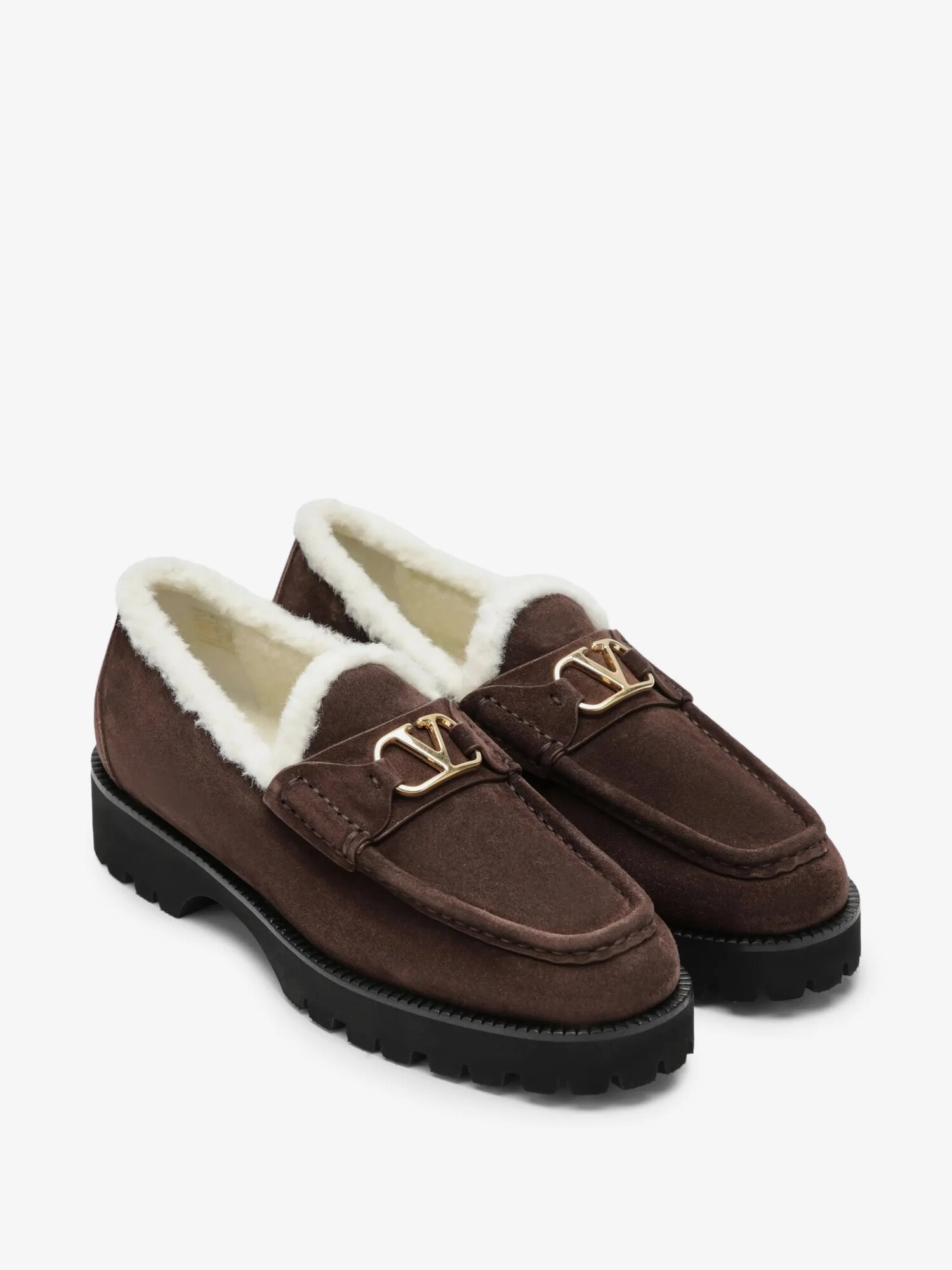 Лоферы Valentino VLogo shearling-lined loafers, размер 38.5, коричневый — фото 1