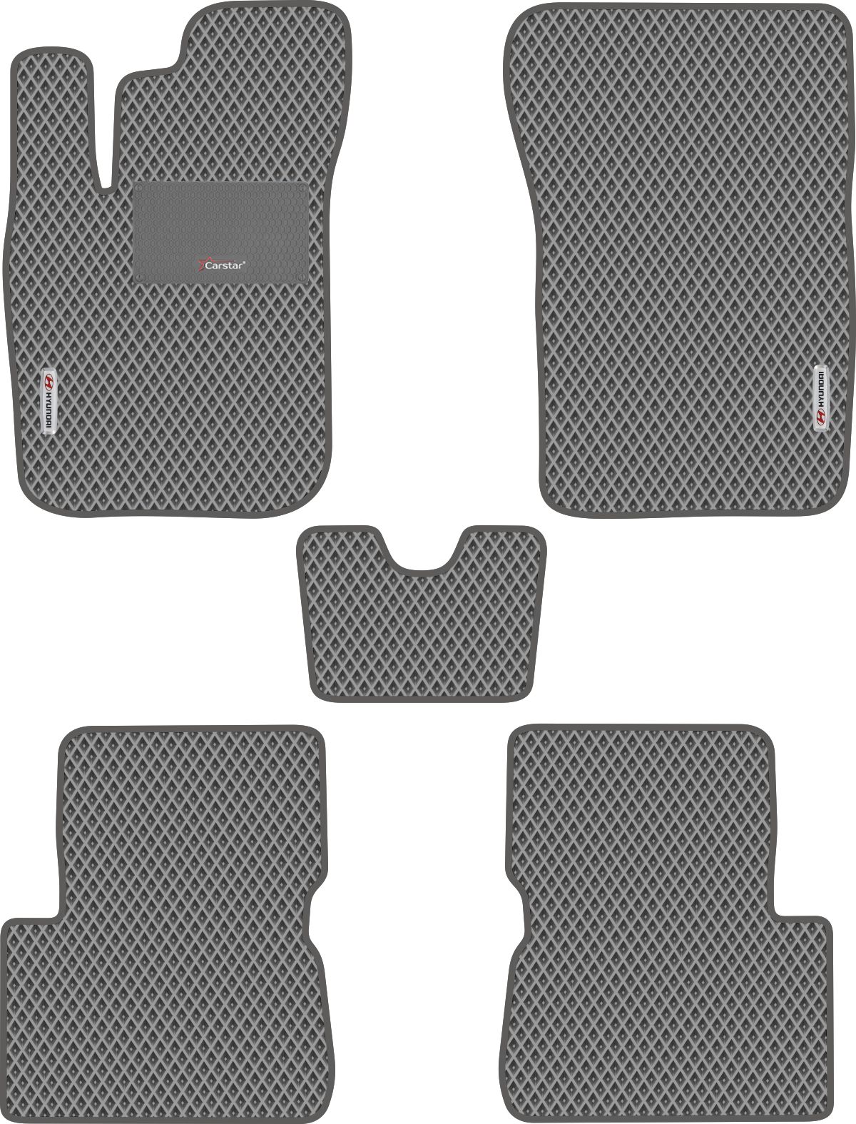Автомобильные коврики EVA для Hyundai Getz (2002-2011), с каучуковым подпятником и 2 эмблемами Hyundai, серые с серым кантом, ячейка - ромб