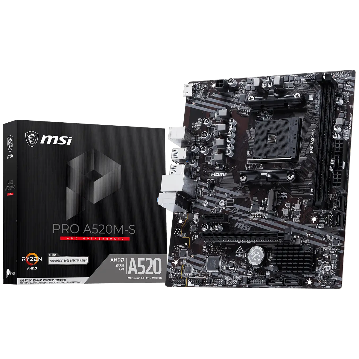 Материнская плата MSI PRO A520M-S, AM4, AMD A520, Micro-ATX, RTL (PRO A520M-S)