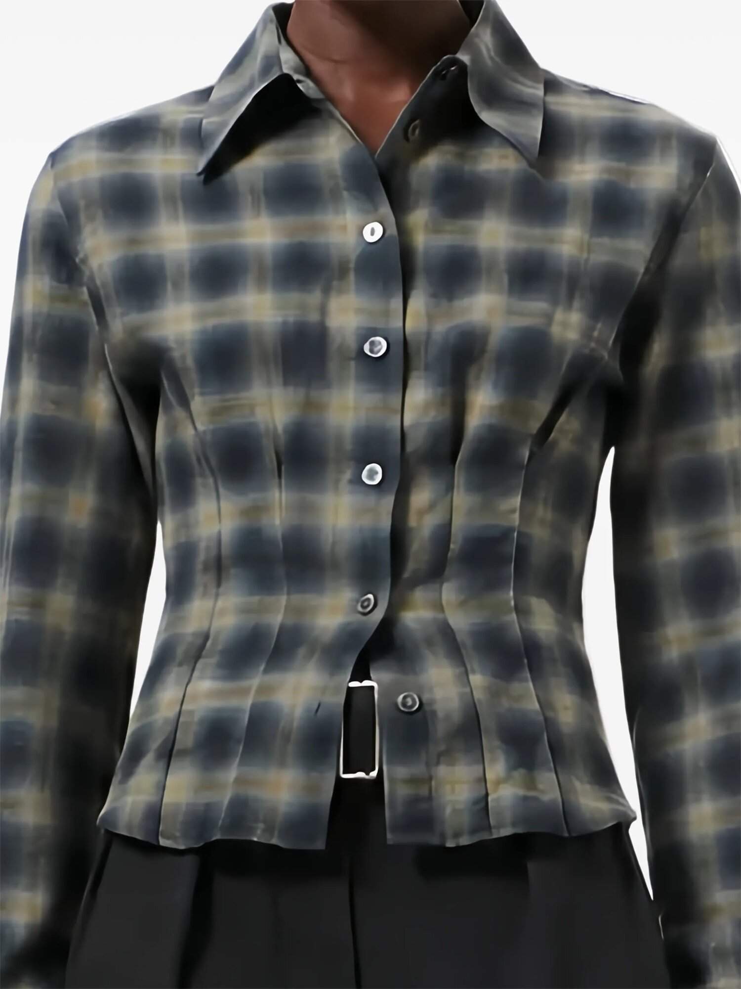 Рубашка Our Legacy Envelop check-pattern pleated shirt, размер 40, grey — фото 1