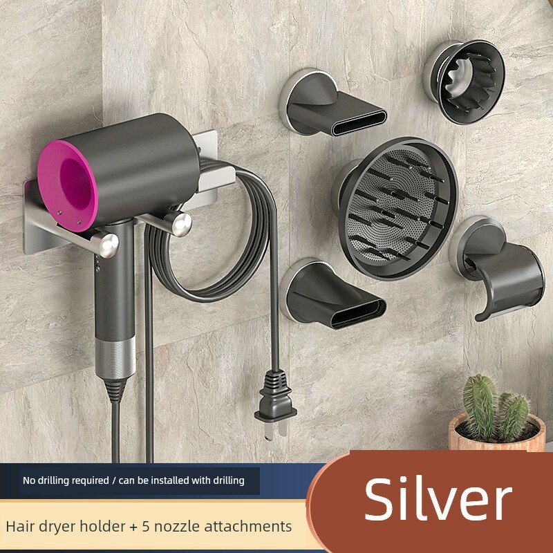 Стойка для фена Dyson с серебристым покрытием и 5 держателями насадок, крепление на стену, многоразовое использование