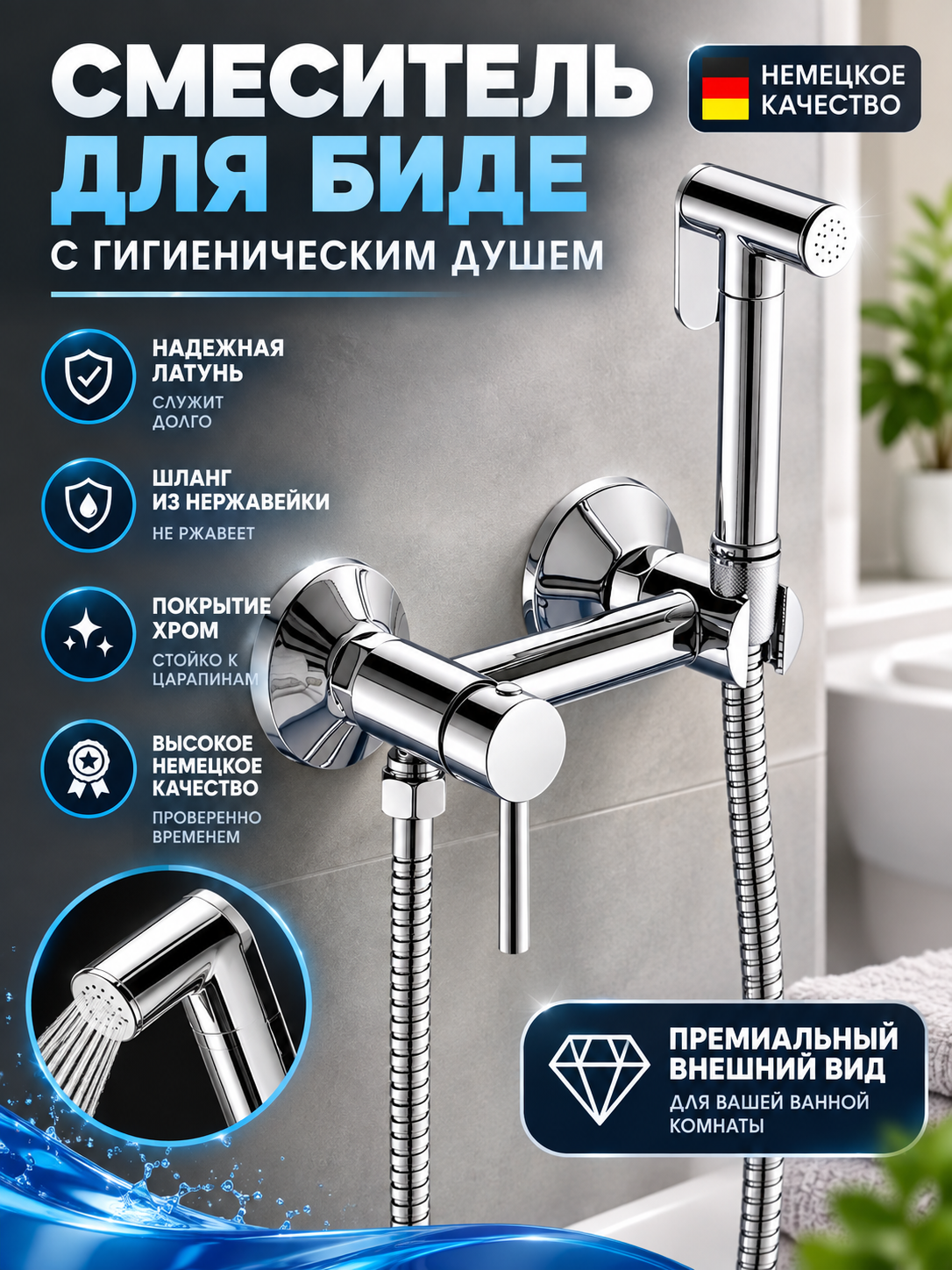 Смеситель для биде с гигиеническим душем GK50 латунь