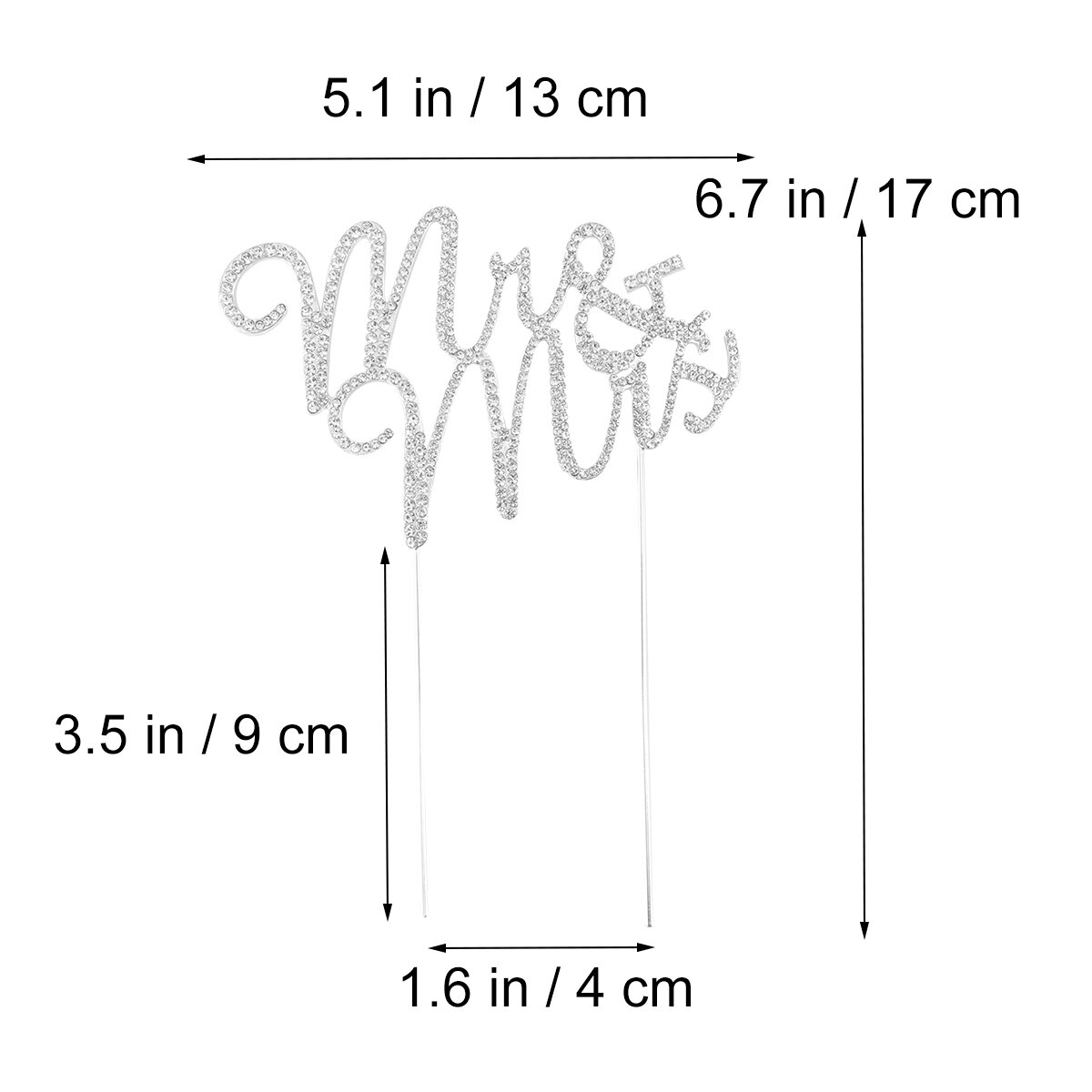 1 Pc Топпер Для Торта Из Сплава С Алмазным Покрытием Mr And Mrs Для Свадебной Вечеринки 17.50X13.00X0.20Cm Серебряный