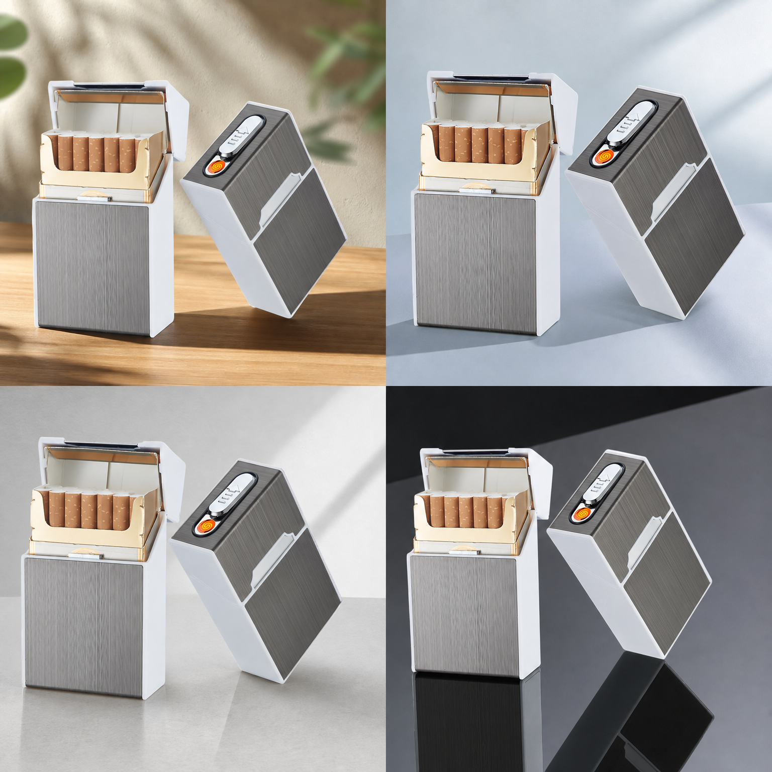 Портсигар металлический с USB зажигалкой, на магните, цвет серебро, 10х6х3 см, FatCat (Цвет товара: серебристый; Объем: 0.18 л)