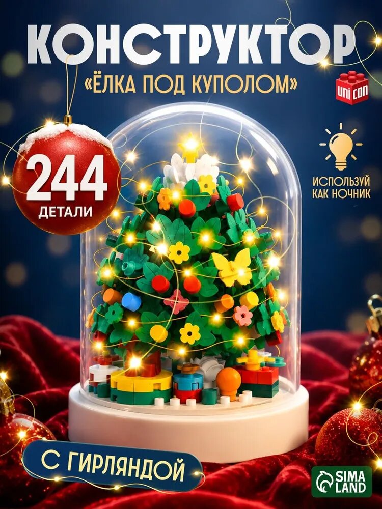 Новогодний конструктор «Ёлка под куполом», мини блоки, 244 детали