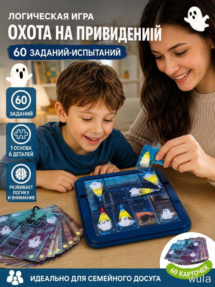 Логическая игра Охота на привидений, игровое поле, 6 прозрачных деталей и 60 заданий, настольная головоломка для детей