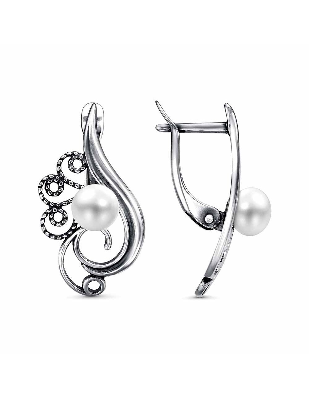 Серьги серебро, 925 проба, чернение, жемчуг культивированный