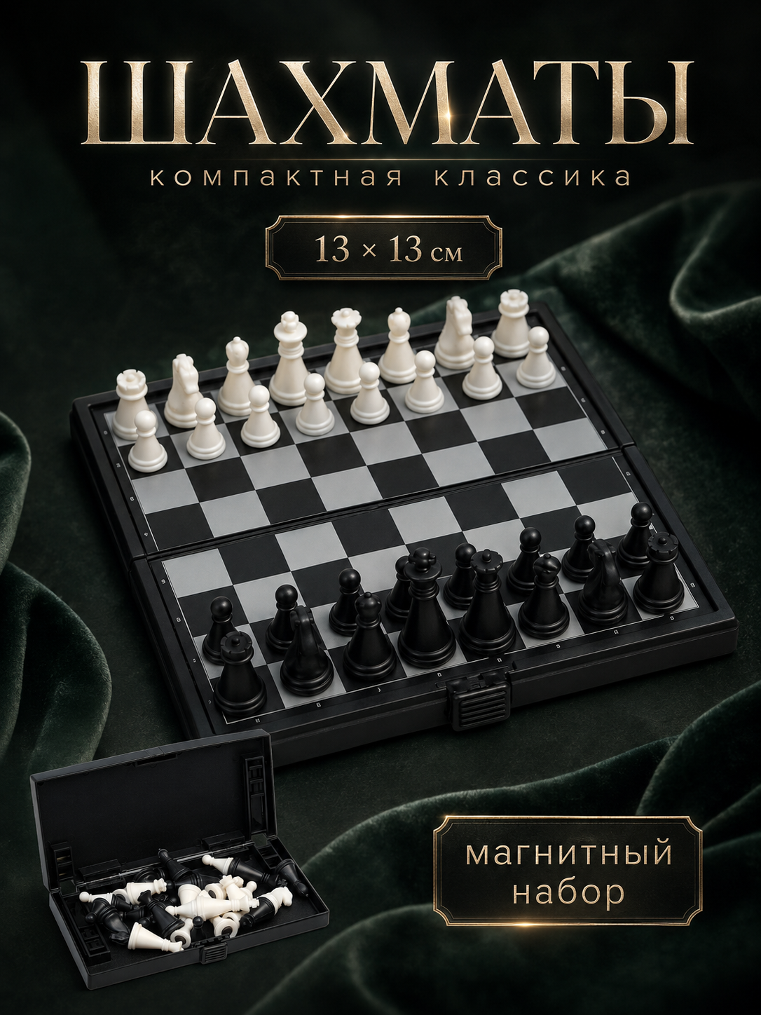 Шахматы пластиковые магнитные «Шахматы магнитные», компактные 13×13 см