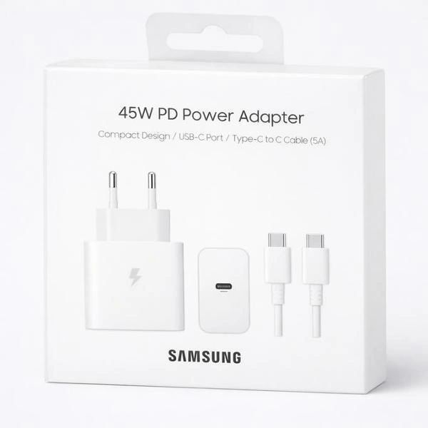 Зарядное устройство для смартфона_ Samsung Зарядное устройство Samsung 45 Вт PD PPS Super Fast GaN Белый